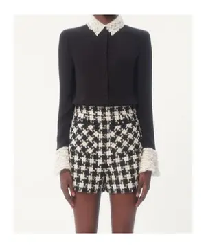 Valentino Garavani Long-sleeve Georgette Blouse With Lace Ruffles