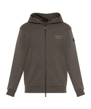Moncler Logo Embroidered Zip-up Hoodie - Brown