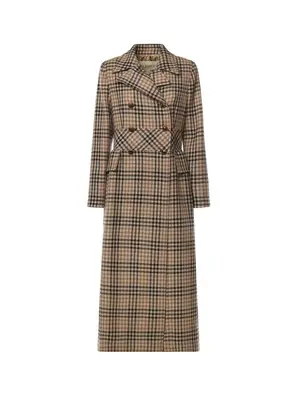 Valentino Garavani Checked Long-sleeved Double-breasted Coat - Brown