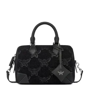 Mcm Lauretos Monogram Lurex Jacquard Top Handle Bag