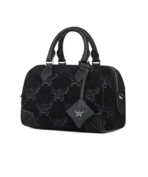 Mcm Lauretos Monogram Lurex Jacquard Top Handle Bag