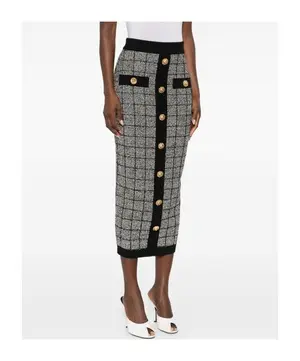 Balmain Button Check Midi Skirt