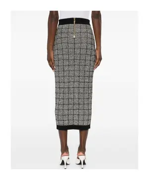Balmain Button Check Midi Skirt