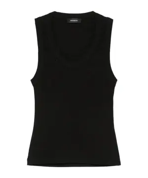 Wardrobe.NYC Sleeveless Scoop Neck Tank Top With Floral Trim - Black