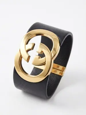 Gucci Interlocking G Cuff Bracelet - Black And Gold
