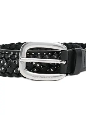 GOLDEN GOOSE Braided Studded Leather Belt - Black