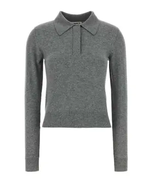 JIL SANDER Long Sleeve Knitted Polo Top - Gray
