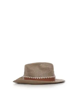 Eleventy Contrast Trim Hat - Brown
