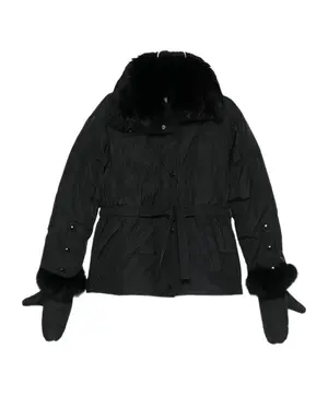 YVES SALOMON Quilted Down Jacket With Fur Trim And Drawstring Waist - Black