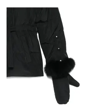 YVES SALOMON Quilted Down Jacket With Fur Trim And Drawstring Waist - Black