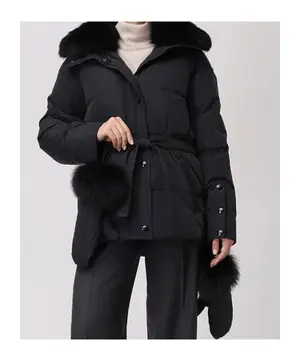 YVES SALOMON Quilted Down Jacket With Fur Trim And Drawstring Waist - Black
