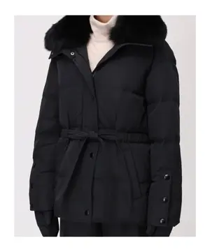 YVES SALOMON Quilted Down Jacket With Fur Trim And Drawstring Waist - Black