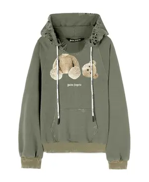 Palm Angels Logo Printed Distressed Hoodie