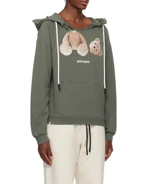Palm Angels Logo Printed Distressed Hoodie