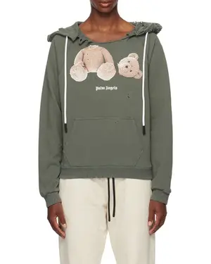 Palm Angels Logo Printed Distressed Hoodie