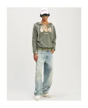 Palm Angels Logo Printed Distressed Hoodie