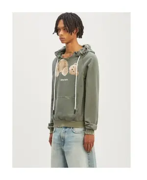 Palm Angels Logo Printed Distressed Hoodie