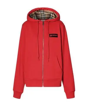 Burberry Checked Hooded Zip-up Sweatshirt - Red