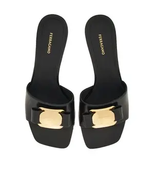 FERRAGAMO Bow Detail Slip-on Kitten Heel Sandals