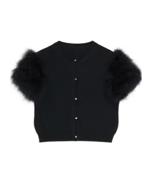 Valentino Garavani Crewneck Short Sleeve Knitted Cardigan With Feather Detail