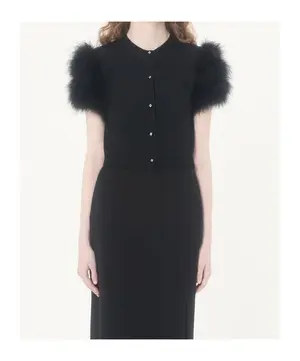 Valentino Garavani Crewneck Short Sleeve Knitted Cardigan With Feather Detail