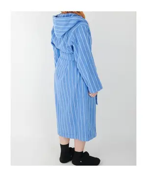 TEKLA Marseille Striped Hooded Bathrobe - Blue