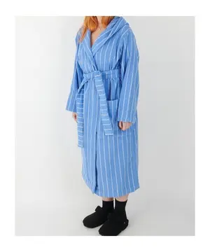 TEKLA Marseille Striped Hooded Bathrobe - Blue