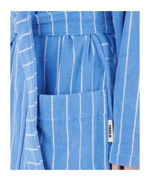 TEKLA Marseille Striped Hooded Bathrobe - Blue