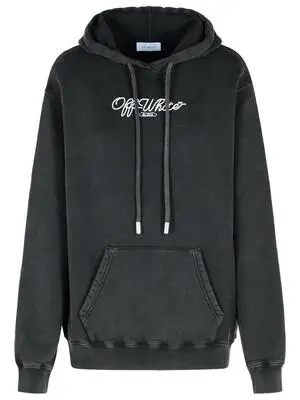 Off-White Logo Embroidered Drawstring Hoodie - Black