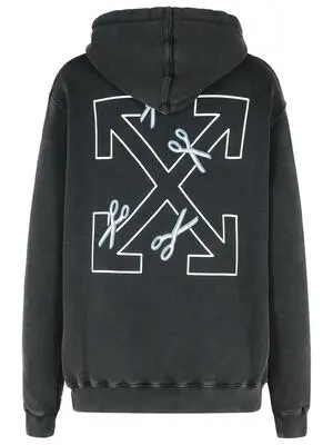 Off-White Logo Embroidered Drawstring Hoodie - Black