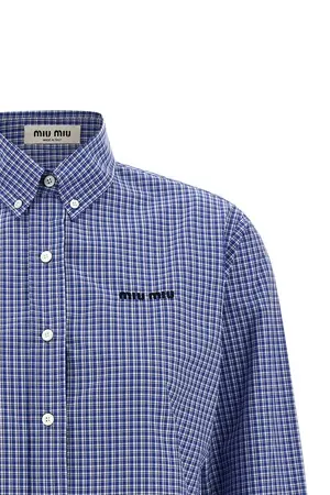 Miu Miu Checked Button-up Shirt With Embroidered Logo