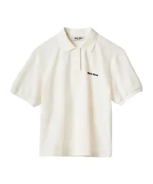 Miu Miu Short-sleeved Polo Shirt With Embroidered Logo - White