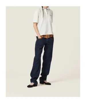 Miu Miu Short-sleeved Polo Shirt With Embroidered Logo - White