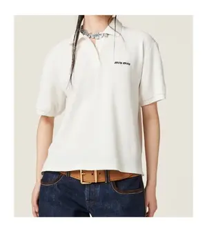 Miu Miu Short-sleeved Polo Shirt With Embroidered Logo - White