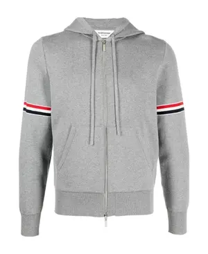 Thom Browne Zip-up Drawstring Hoodie With Signature Stripes - No