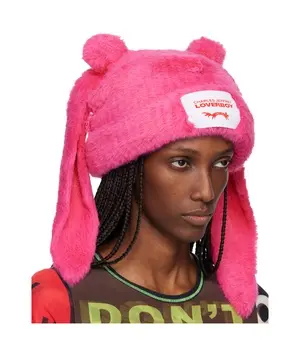 CHARLES JEFFRREY LOVERBOY Faux Fur Ribbed Beanie - Pink