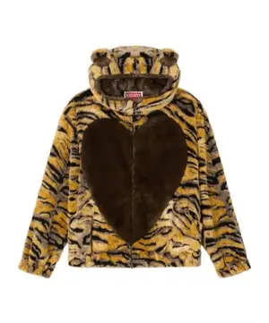 Kenzo Tiger Print Faux Fur Hooded Blouson