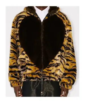 Kenzo Tiger Print Faux Fur Hooded Blouson