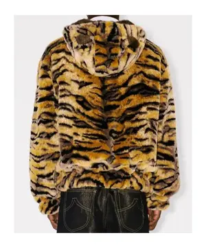 Kenzo Tiger Print Faux Fur Hooded Blouson