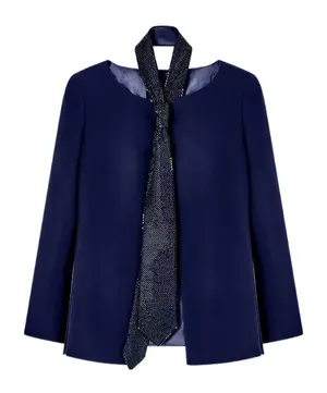 Giorgio Armani Silk Jacket With Embellished Tie Detail - Blue