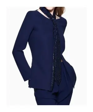 Giorgio Armani Silk Jacket With Embellished Tie Detail - Blue