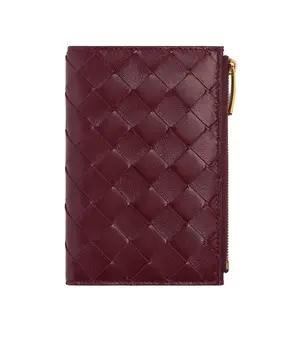 Bottega Veneta Medium Intrecciato Bi-fold Zip Wallet - Red