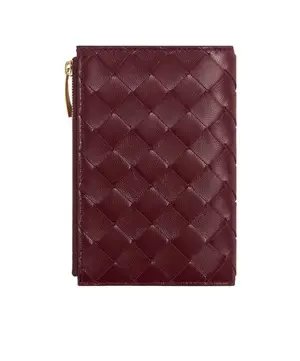 Bottega Veneta Medium Intrecciato Bi-fold Zip Wallet - Red