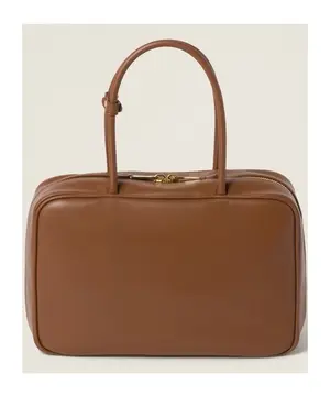 Miu Miu Logo Debossed Zipped Tote Bag - Cognac