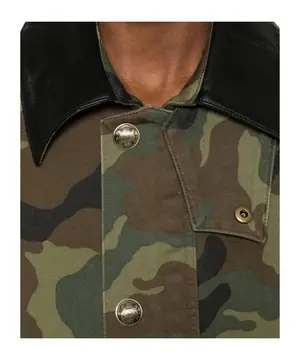 NILI LOTAN Camouflage Print Long-sleeved Jacket With Leather Collar