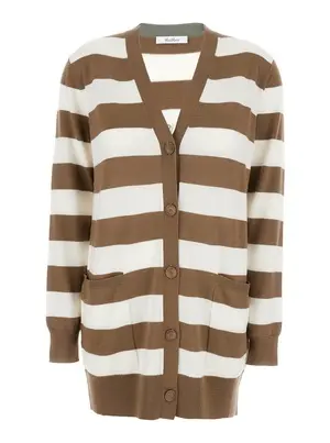 Max Mara Fiemme Striped Knit Cardigan - Brown