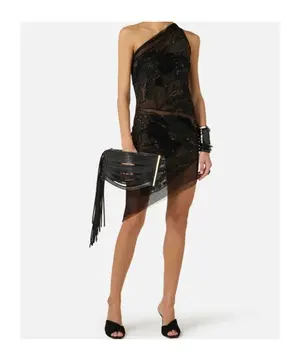 Elisabetta Franchi Embroidered One-shoulder Tulle Dress