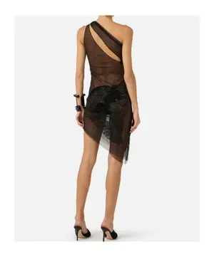 Elisabetta Franchi Embroidered One-shoulder Tulle Dress