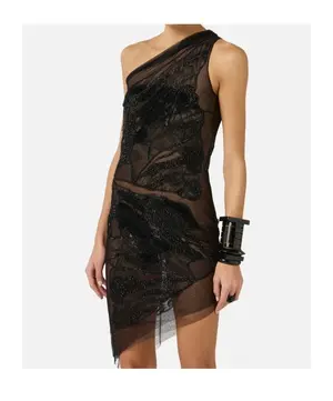 Elisabetta Franchi Embroidered One-shoulder Tulle Dress