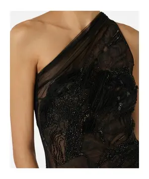 Elisabetta Franchi Embroidered One-shoulder Tulle Dress